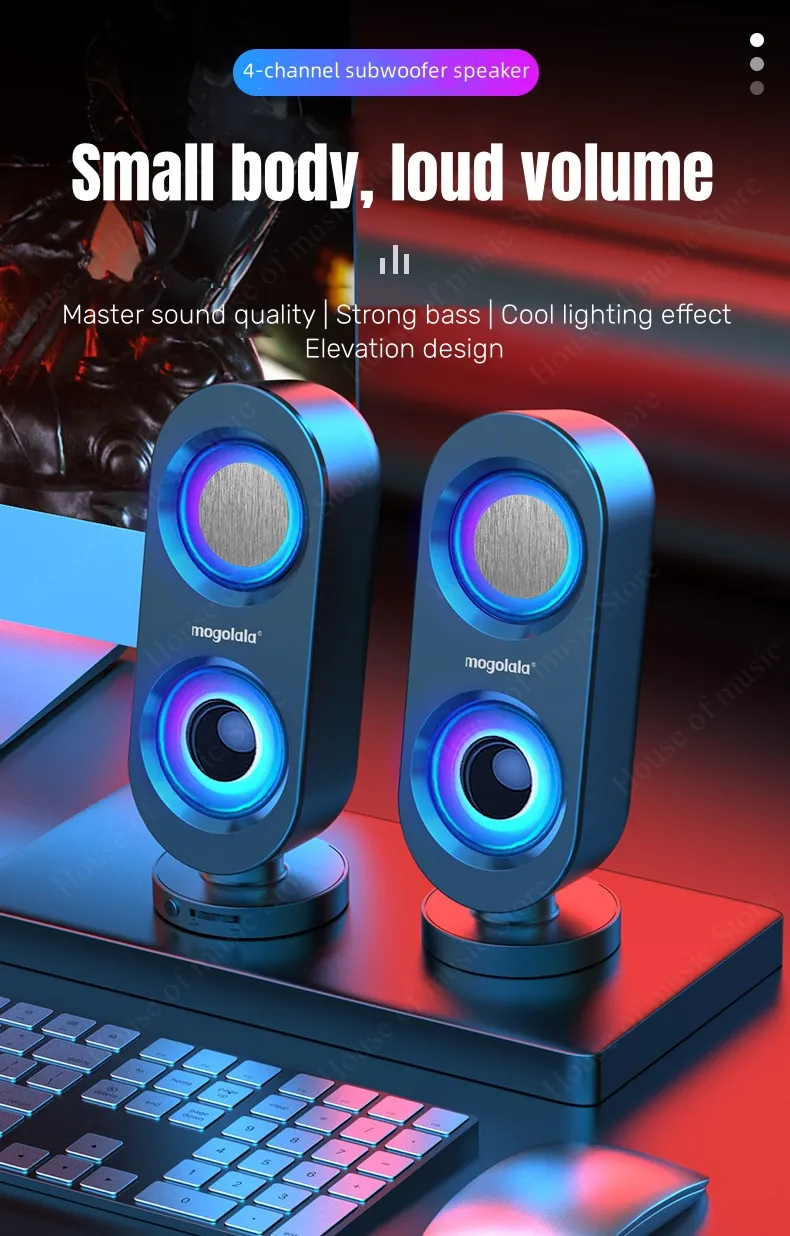 Bluetooth Desktop Speakers Dual Horns Stereo Mini Subwoofer Wired ...