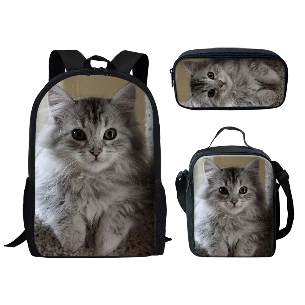 3D Prints Kitty Cat School Bags for Boys Large Capacity Child Bookbags ...