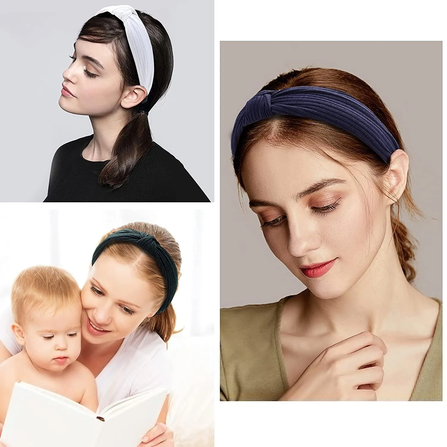 4-Pack Knotted Twist Headbands for Women - Solid Color Hair Hoops ...