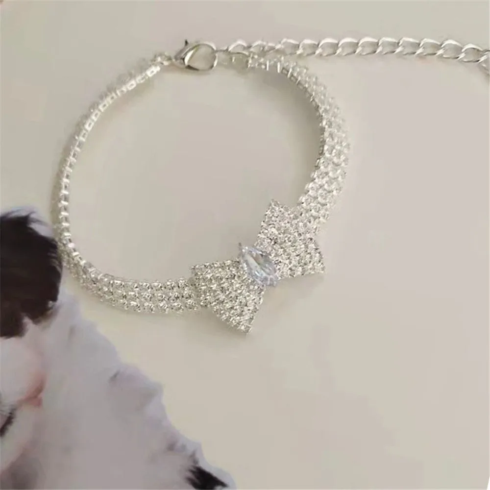 Rhinestone Puppy Collar Bow-knot Necklace for Small Animals Cat and Dog ...