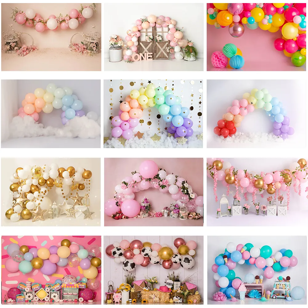 Birthday Cakes Balloons Themed Photo Backdrops For Parties Colorful ...