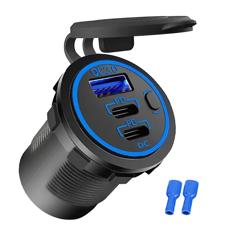 12V USB Power Socket 58W Dual PD USB-C Port Quick Charge 3.0 Waterproof ...