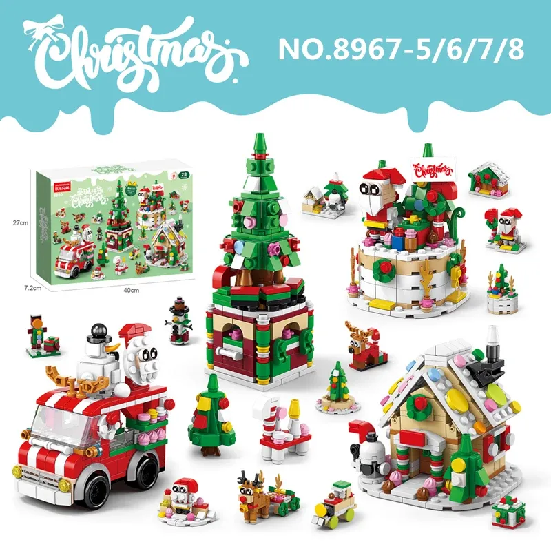Building Blocks Mini: 6 In 1 Winter Village Building Set With LED Light ...