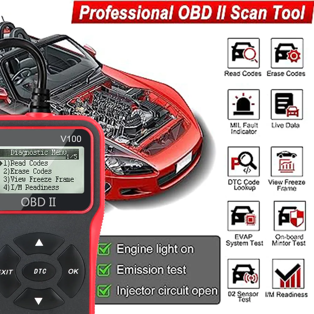 V100 OBD2 Scanner - Universal Car Diagnostic Tool, Plug-and-Play OBDII ...