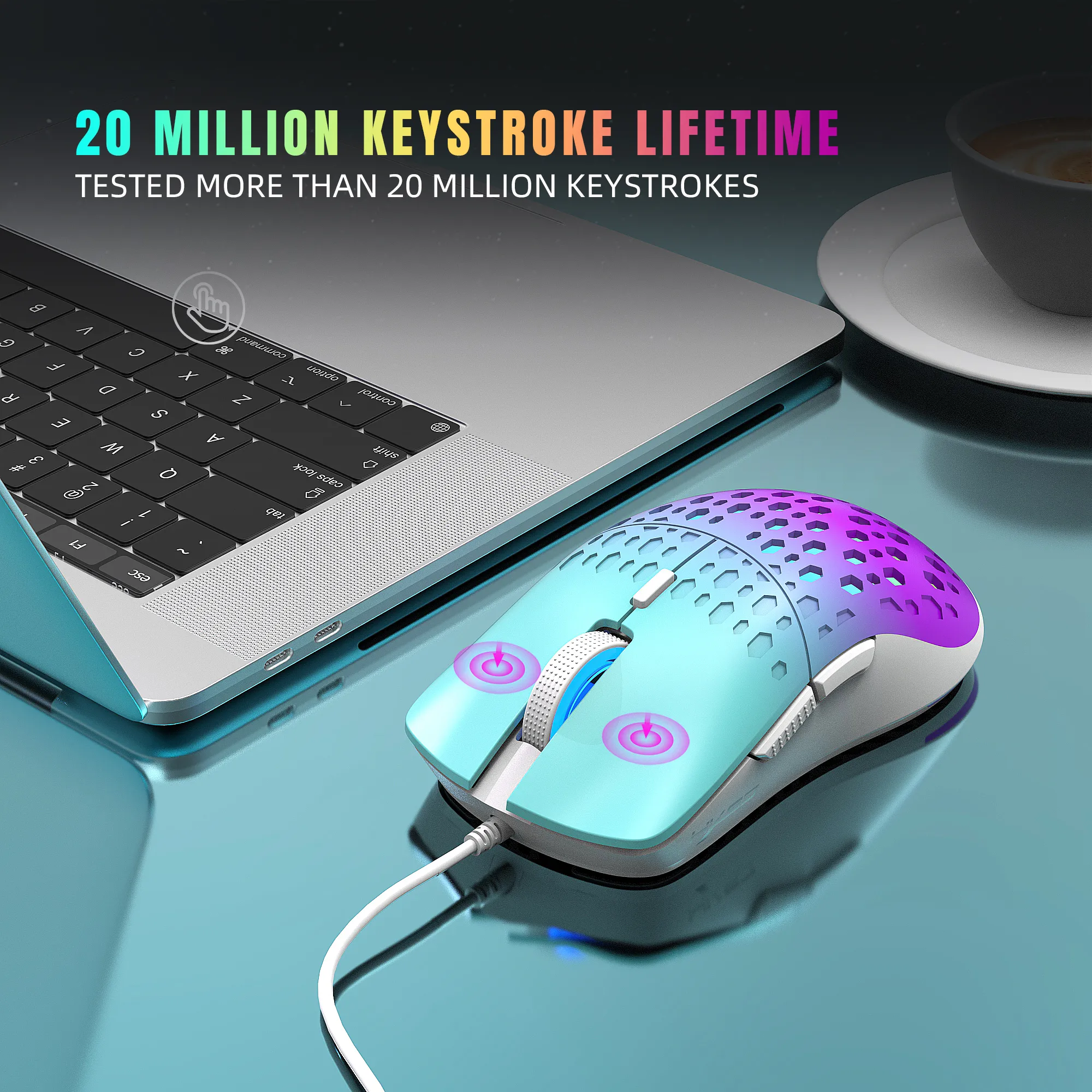 USB Wired Gaming Mouse with Adjustable 3600 DPI Honeycomb Shell and ...