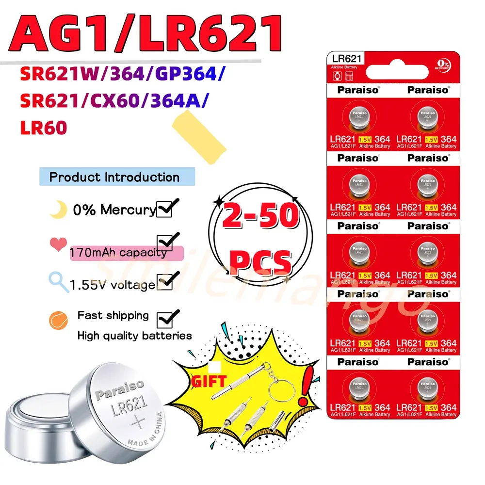 DHgate.com:2-50PCS Premium AG1 Coin Batteries, Long-Lasting 1.55V ...