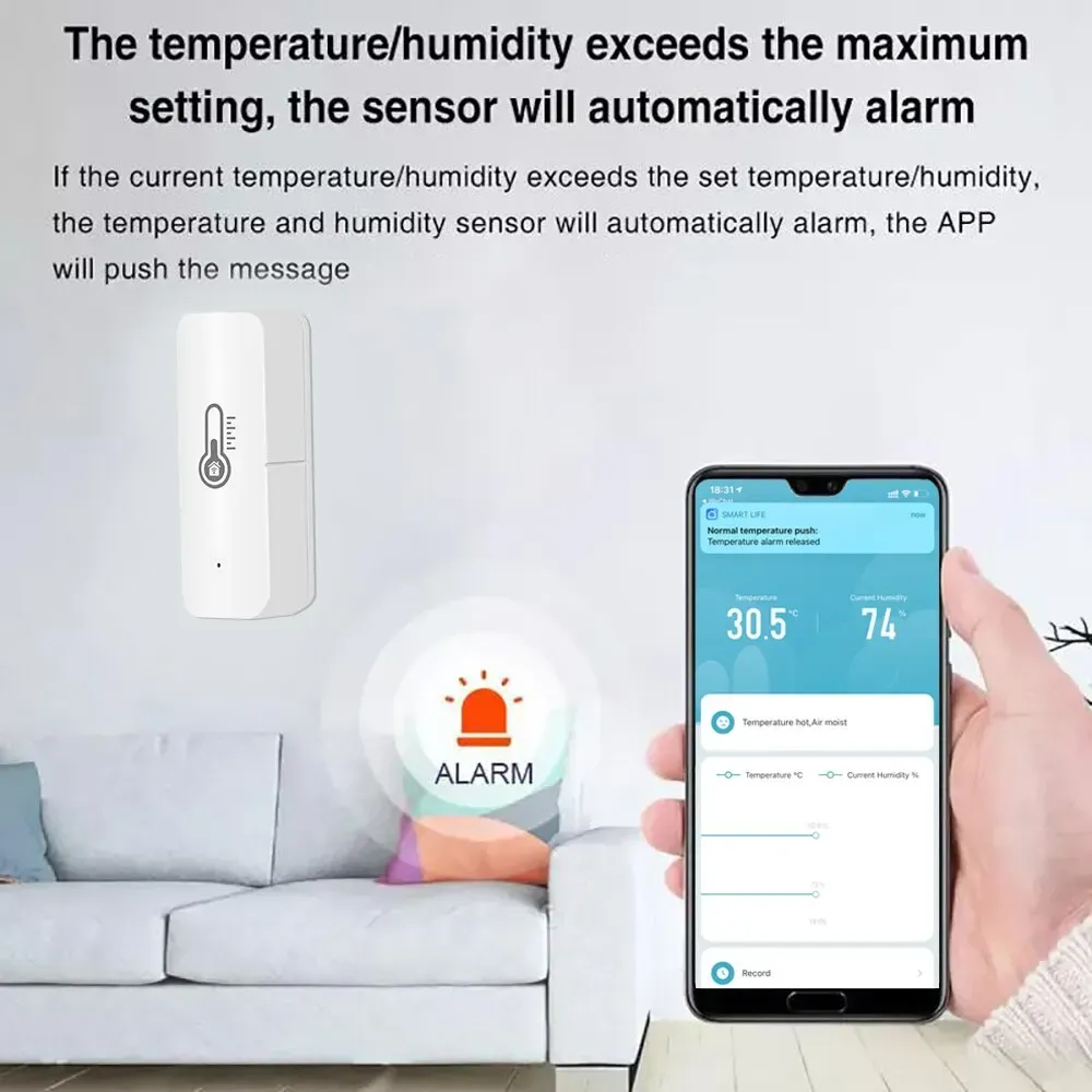 Smart WiFi Indoor Sensor: Tuya APP Thermometer/Hygrometer for ...
