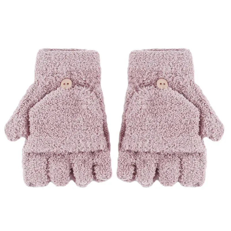 Convertible Flip-Top Kids' Winter Gloves: Warm Coral Velvet Mittens ...