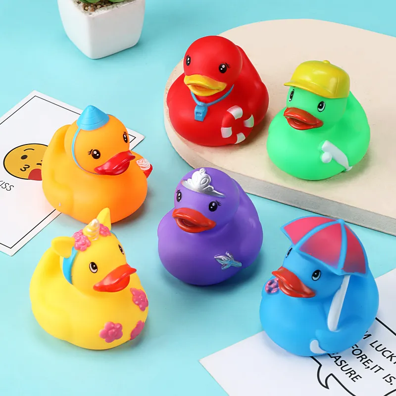 Colorful Rubber Ducks Bath Toys with Squeeze Sound Soft Rubber Float ...