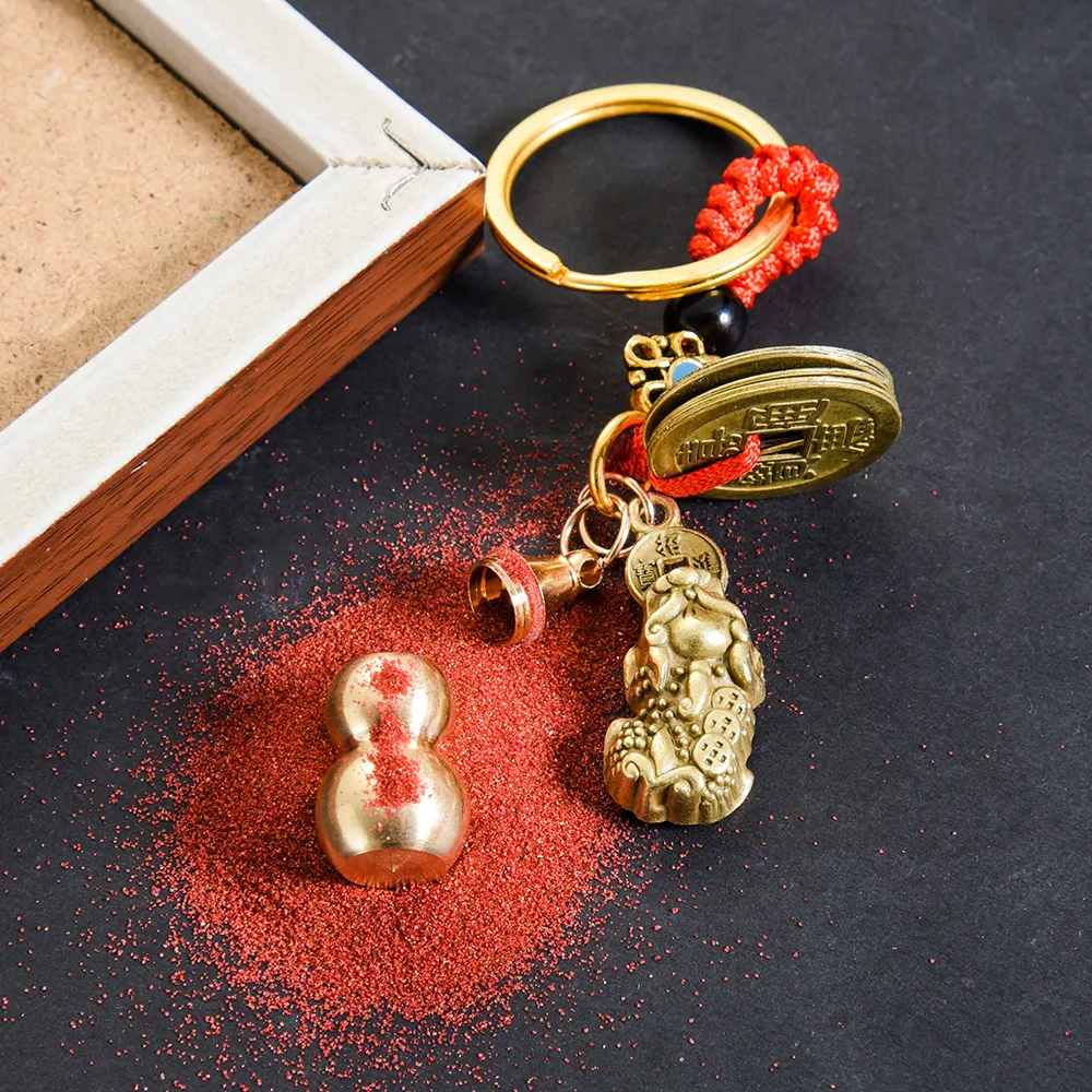 Copper Coin Keychain: Retro Double Pixiu Pendant with Five Emperors ...