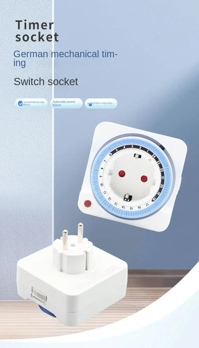 MT06A GR 16A Mechanical Timing Switch Socket 24 Hours Cycle Automatic Power Off Timer Timing ...