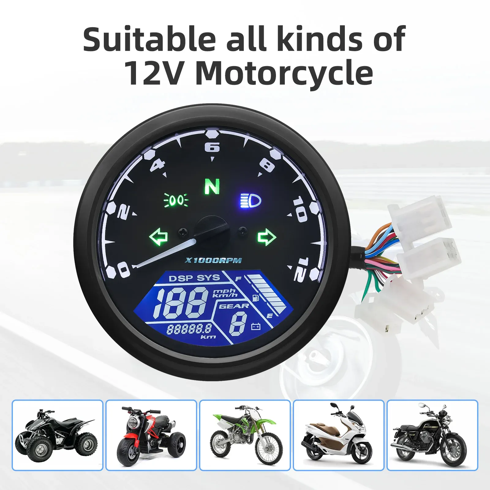 2024LCD Digital Motorcycle Speedometer Tachometer - 1-4 Cylinders ...