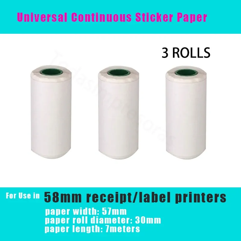 Universal sticky receipt paper Set - 3 Rolls 57x30mm for Goojprt Rongta ...