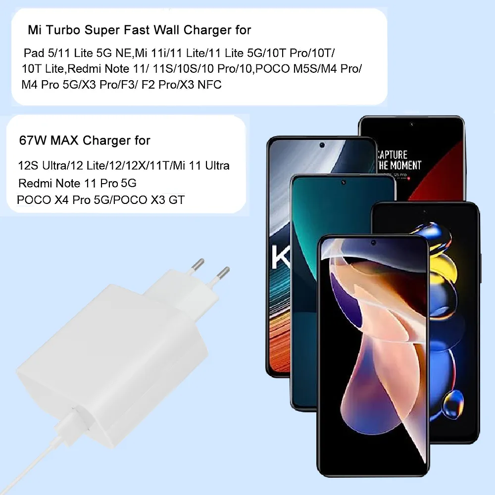 67W Fast Charger USB-C for Xiaomi Poco X3 GT F3 GT Poco X4 Pro 5G Mi ...