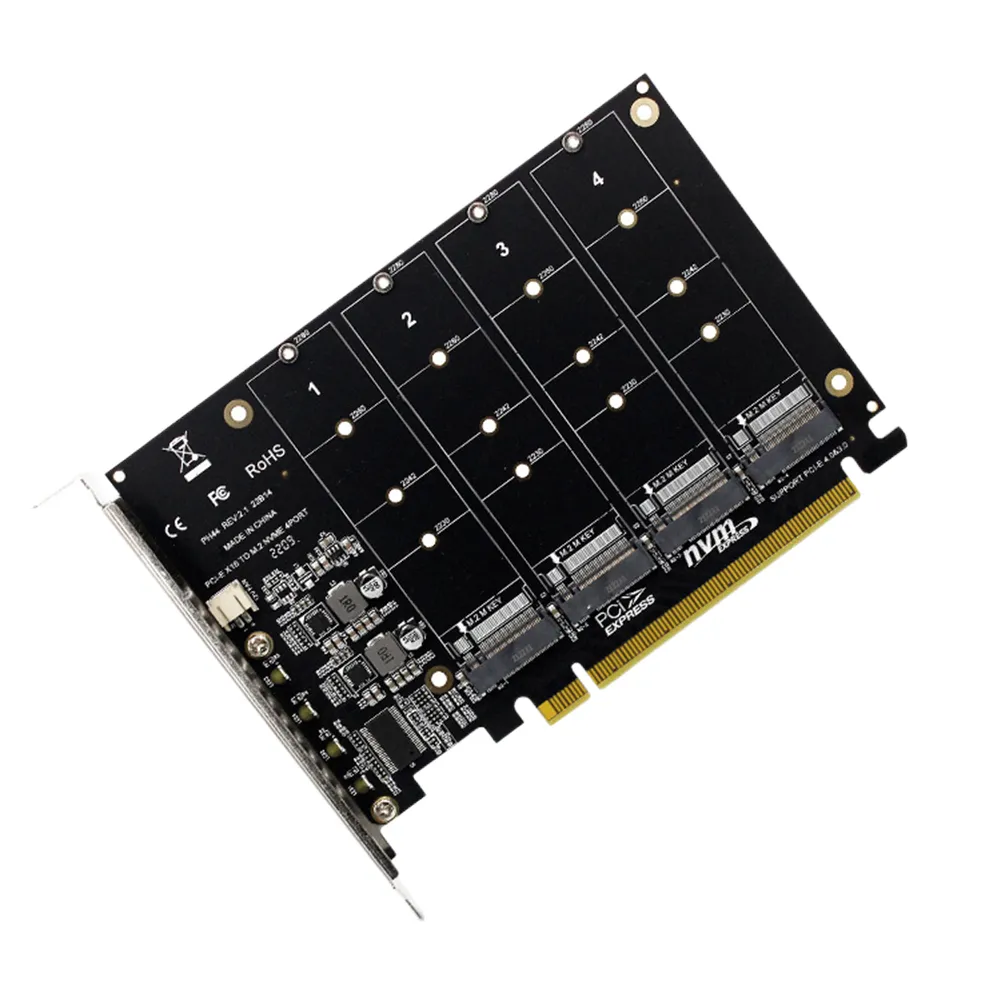 4 Port M.2 NVMe SSD To PCIe X16 Converter Supports 2230/2242/2260/2280 ...