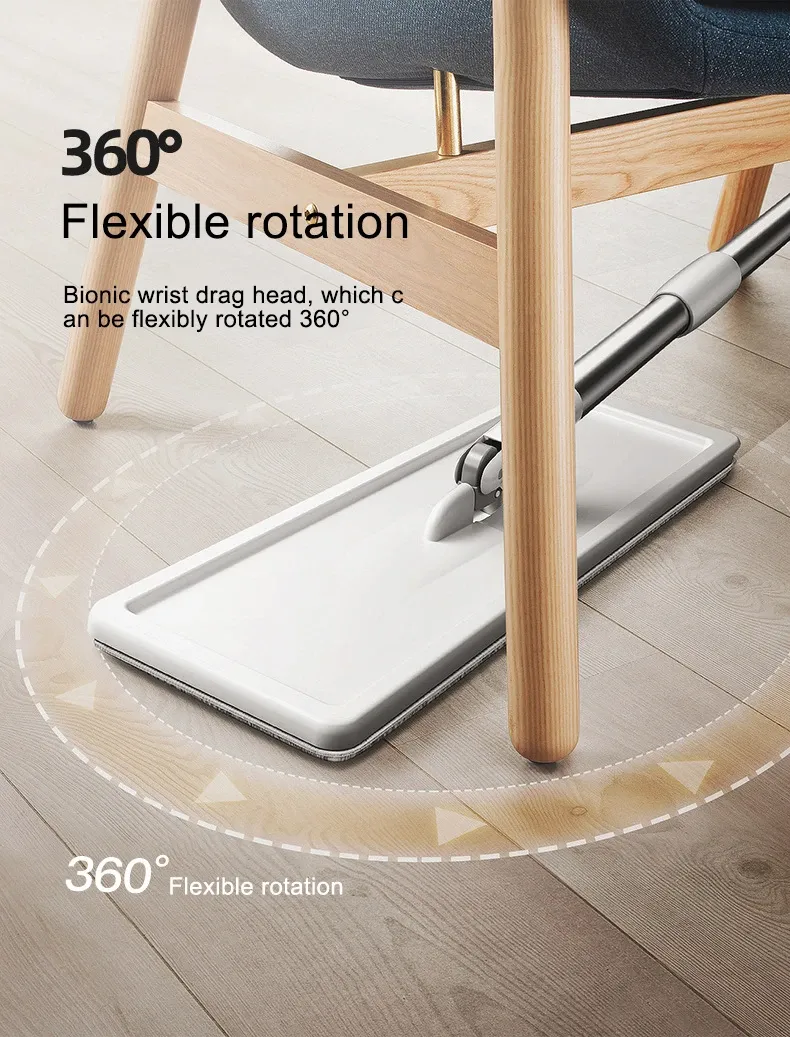 Flat Mop Bucket Set, Hands-Free Microfiber Floor Mop with Reusable Mop ...