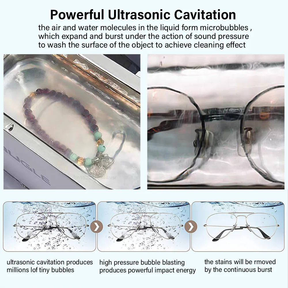 Ultrasonic Glasses Jewelry Cleaner 35W High Frequency Ultrasound ...