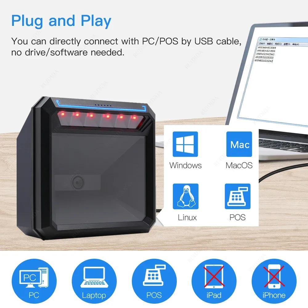 Omnidirectional Hands-Free USB Barcode Scanner - 1D/QR Code Reader for ...