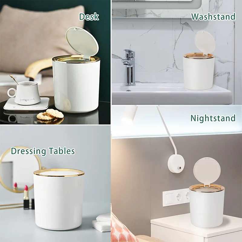 Space-Saving Lidded Desk Bin: Mini Trash Can for Home, Office, and Car ...