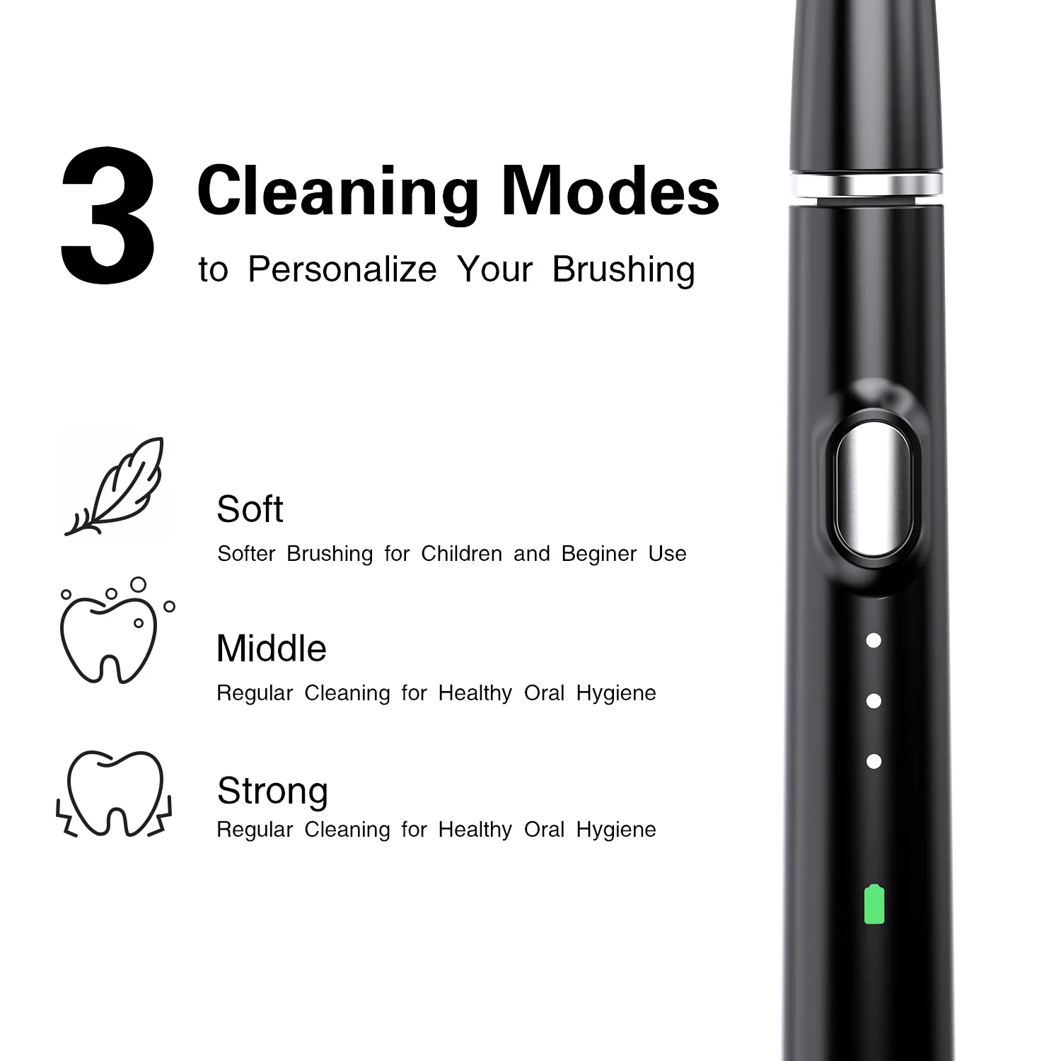 Powerful Ultrasonic Sonic Electric Toothbrush USB Rechargeable 3 Clean ...
