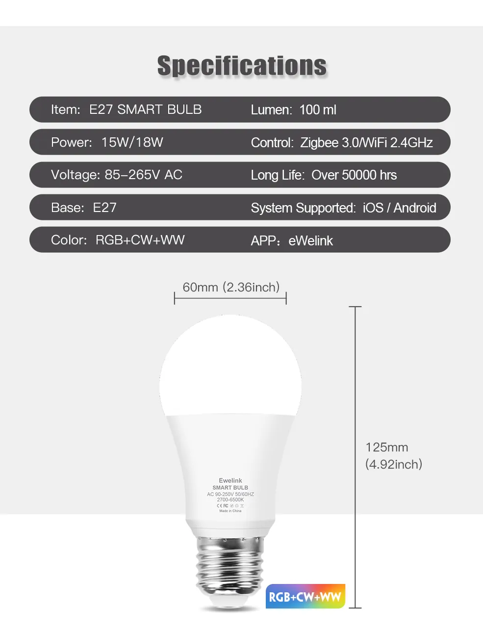Smart WiFi Zigbee LED Light Bulb Dimmable E27 E14 GU10 RGBCW 2700-6500K ...