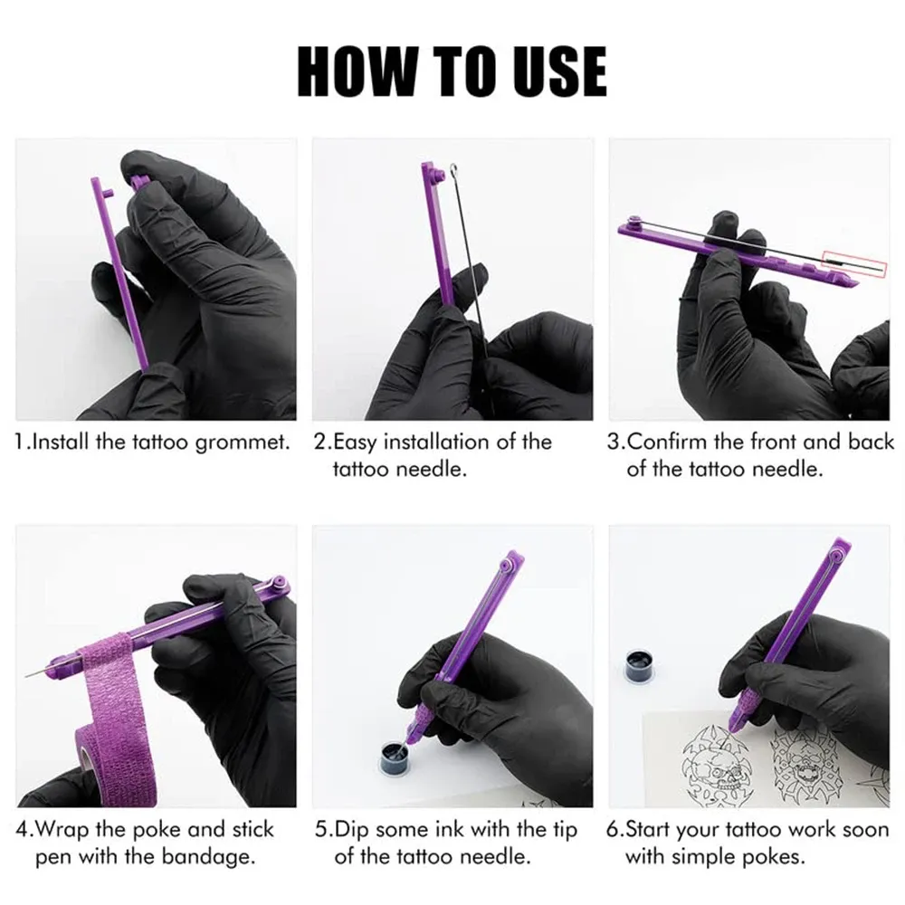 3D DIY Handmade Tattoo Kit: Hand Poke Pen, Needles, Pigments ...