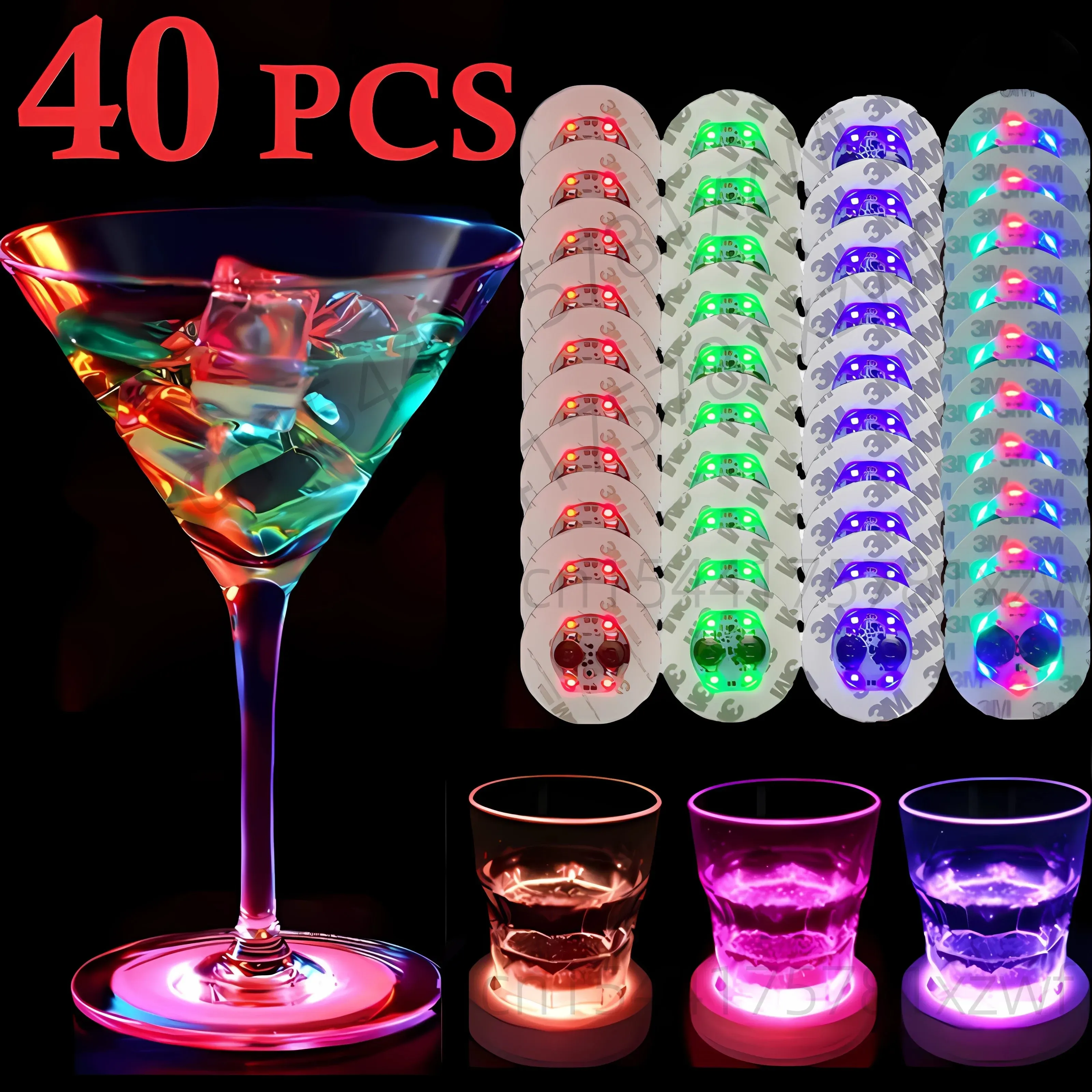 LED Coaster Luminous Bottle Stickers Lights 2.36 in 6 cm for Xmas Bar ...