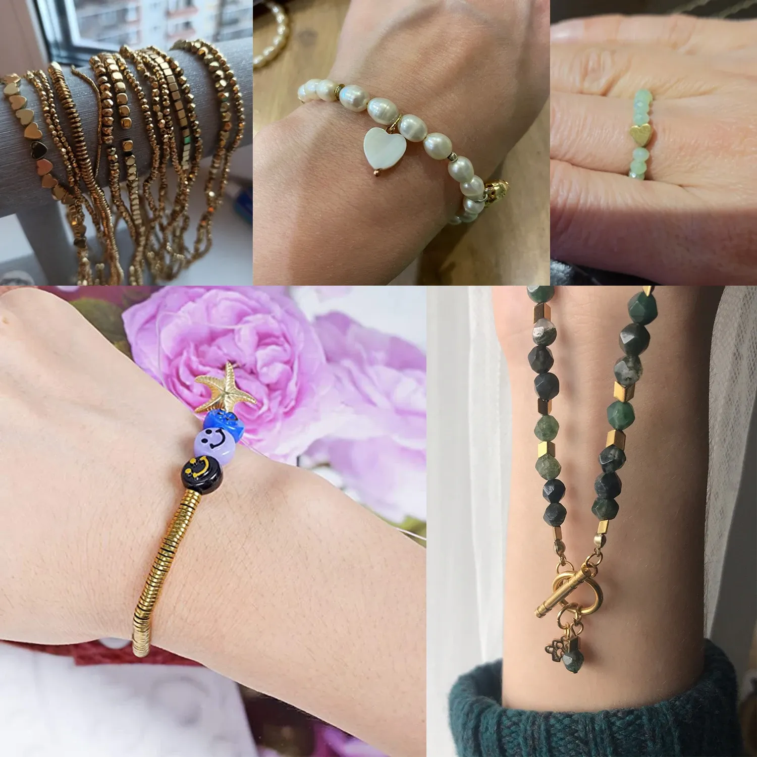 Natural Hematite Loose Beads, Gold Plated Charm Spacer Beads for ...