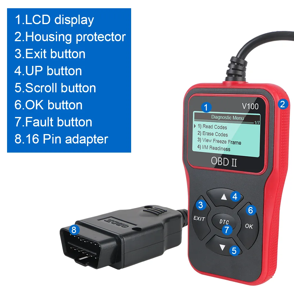 V100 OBD2 Scanner - Universal Car Diagnostic Tool, Plug-and-Play OBDII ...