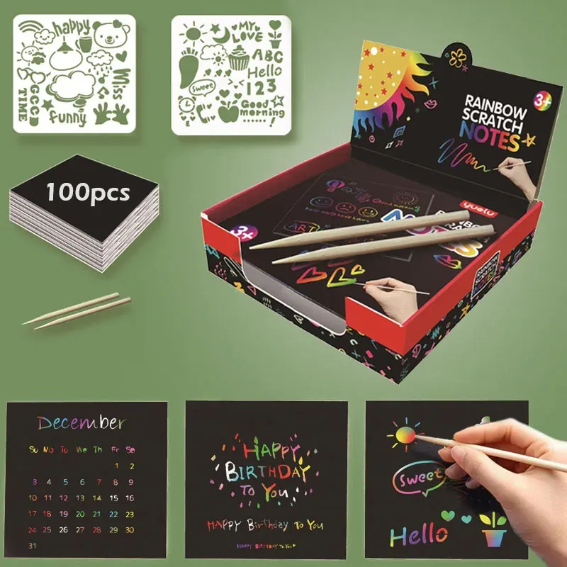 Rainbow Scratch Notes Paper Pad: 100 Mini Cards With 2 Stylus ...