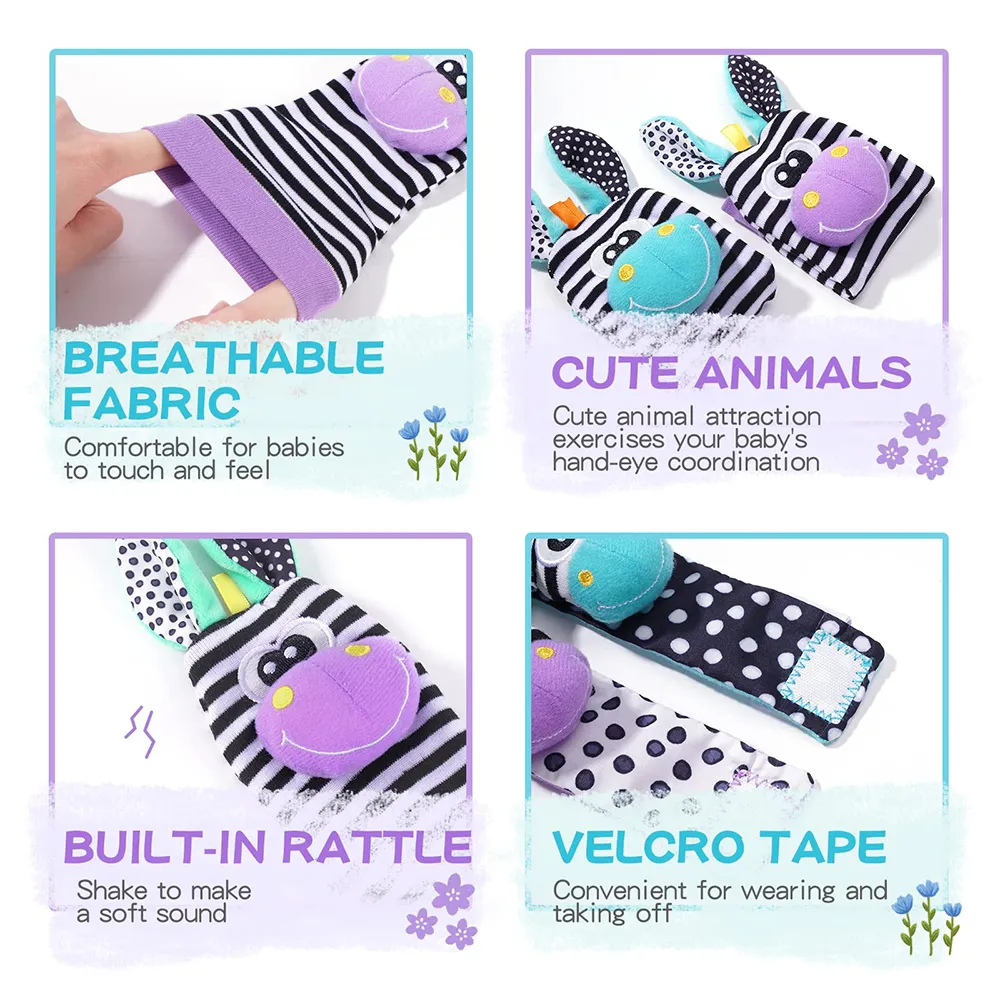 Soft Sensory Baby Hand & Foot Rattles Socks Set for Infants ...