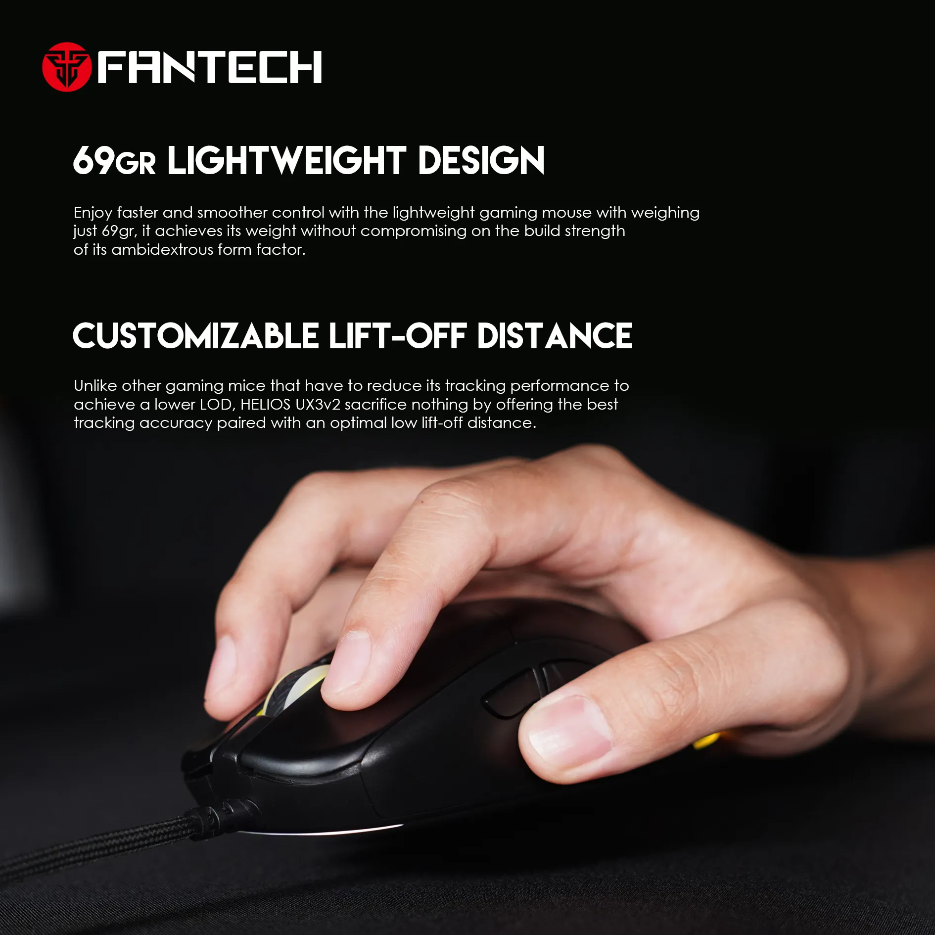FANTECH Helios UX3V2 Gaming Mouse Pixart 3389 Sensor, 19000 DPI, 69g ...