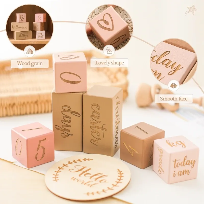 Colorful Wooden Baby Milestone Blocks - Newborn Photography Props ...