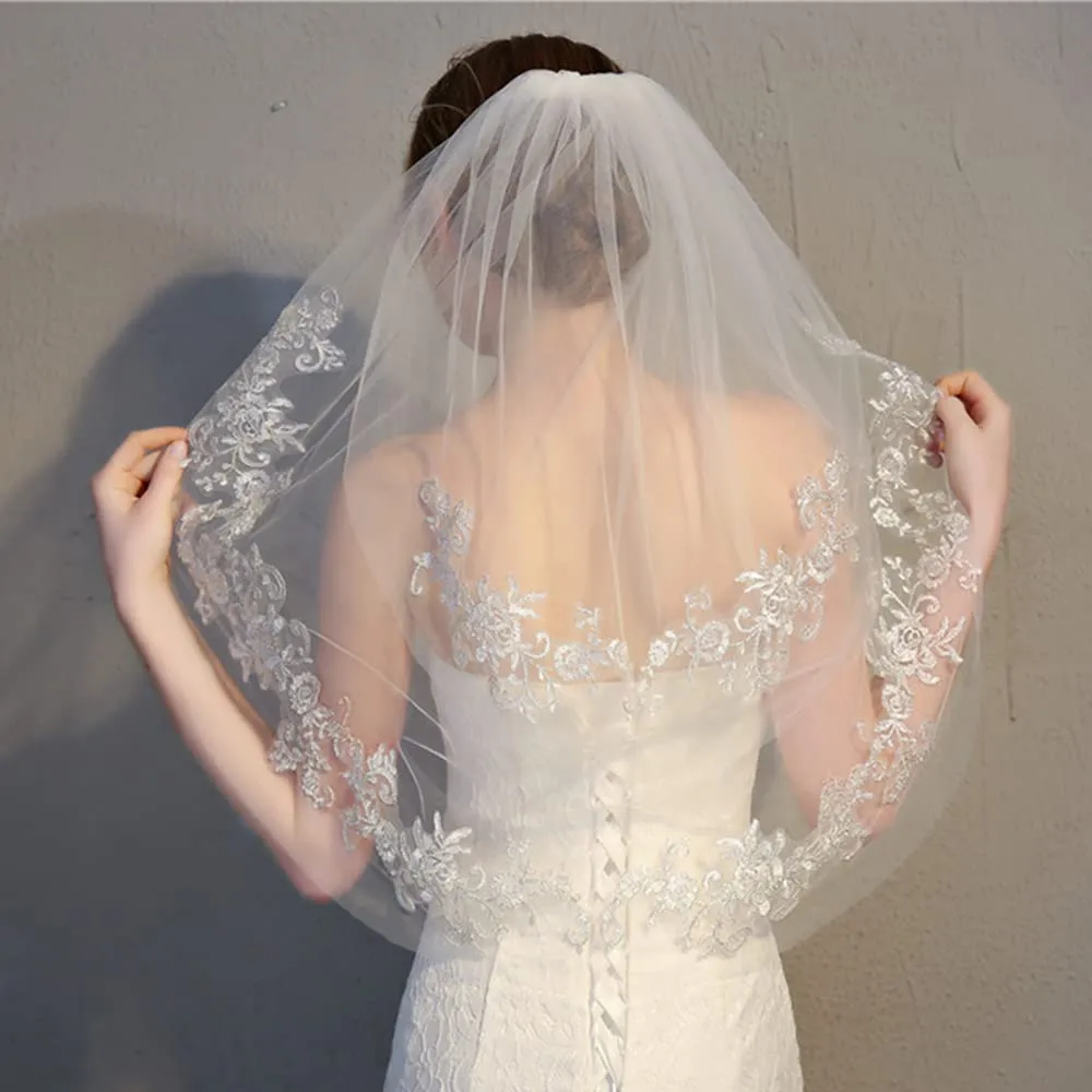 Ivory Tulle Bridal Veil with Sequins: 2-Tier Soft Wedding Accessories ...