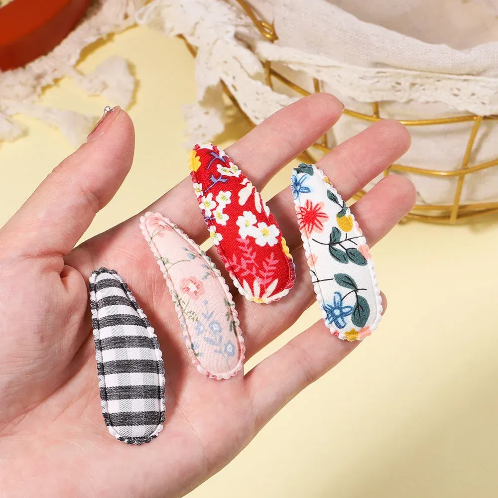 Set Mini Snap Hair Clips with Floral Print Waterdrop Shape for Kids and ...