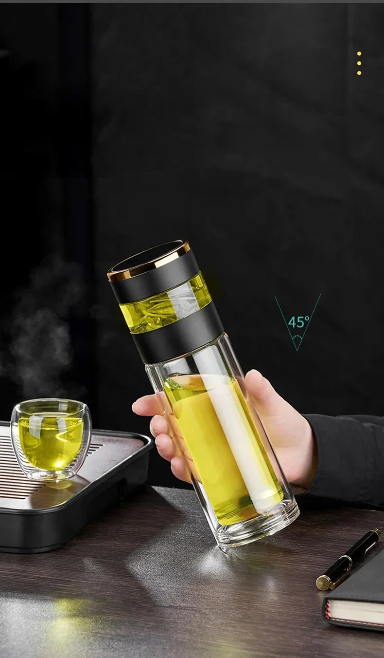 Double Wall Insulated Tea Glass with Temperature Display - One Touch ...