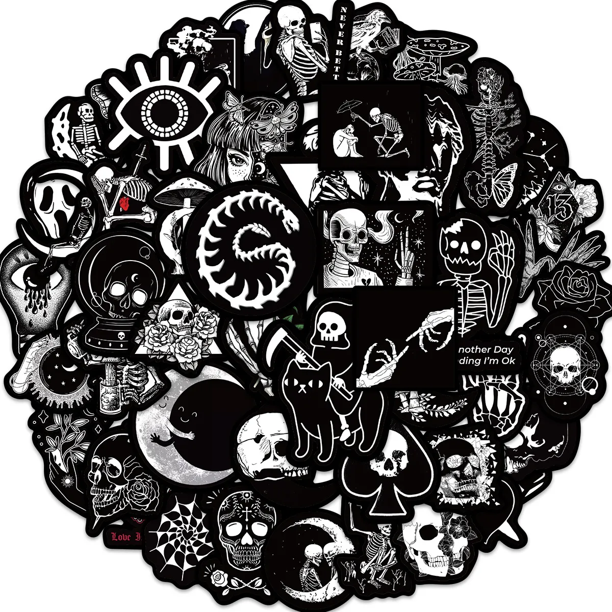 Black and White Gothic Vinyl Skull Stickers Waterproof for Water ...