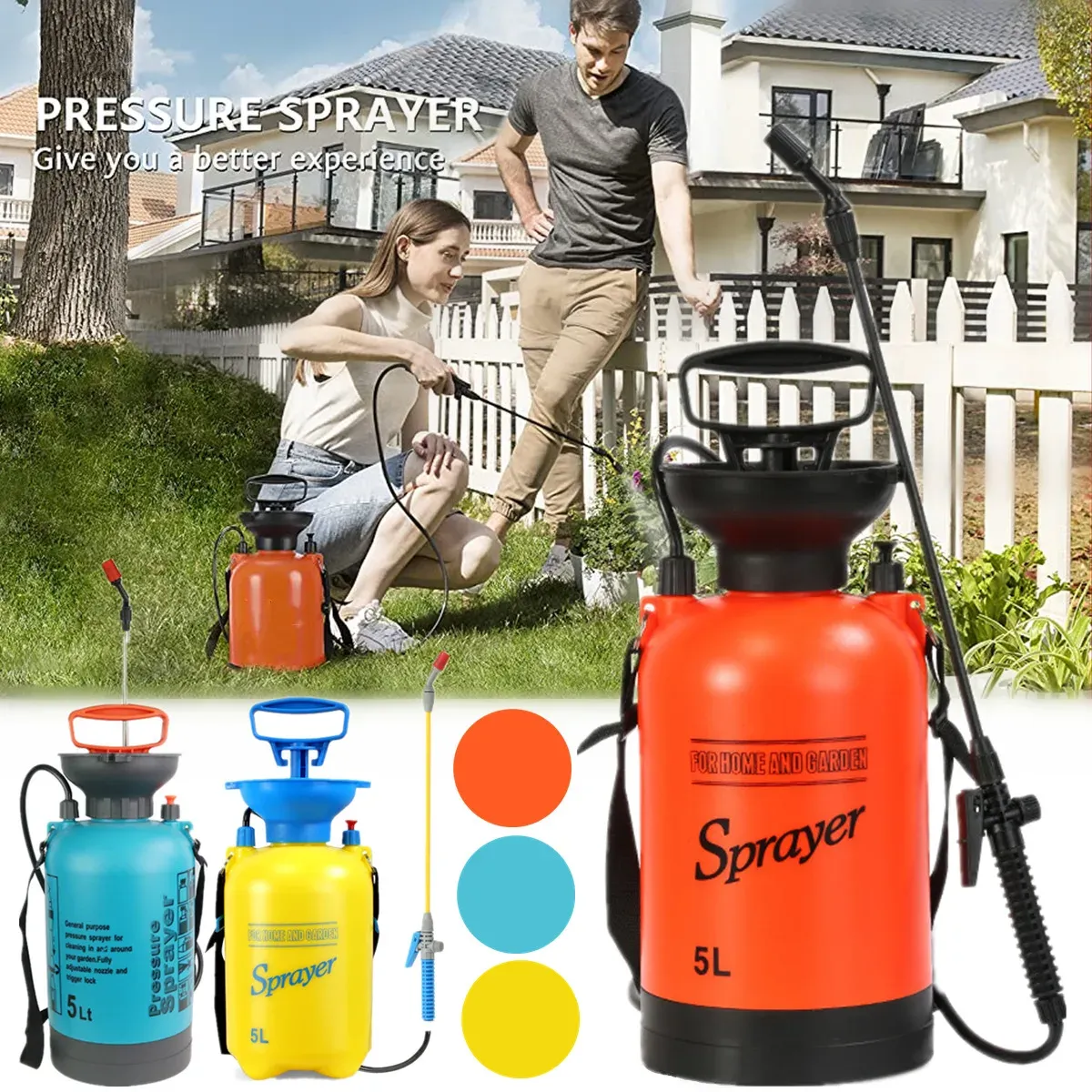 Hand Pressure Knapsack Sprayers 5L Adjustable Air Pump Gardening Spray ...