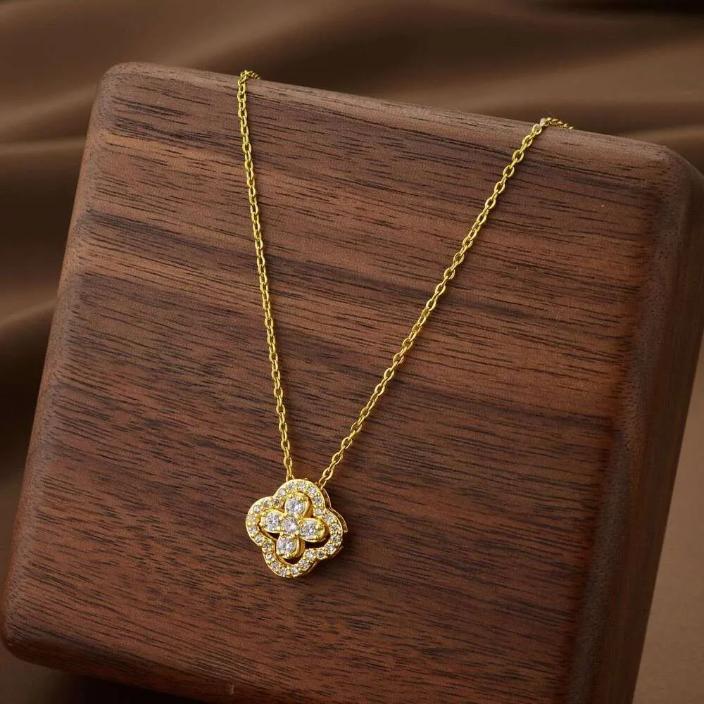 Lucky Clover Titanium Steel Necklace with 5R Rope Chain and Clover ...