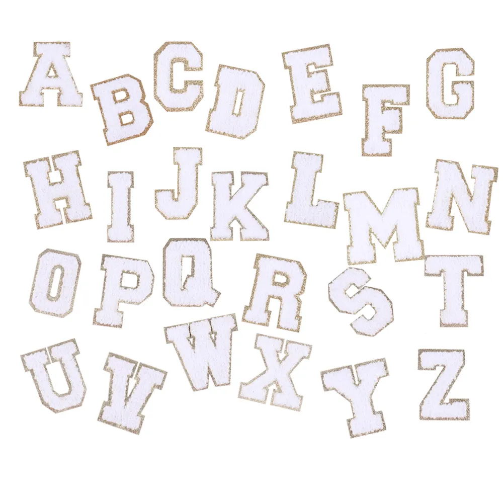 A-Z White Chenille Letter Patches with Towel Sequins for Clothing and ...