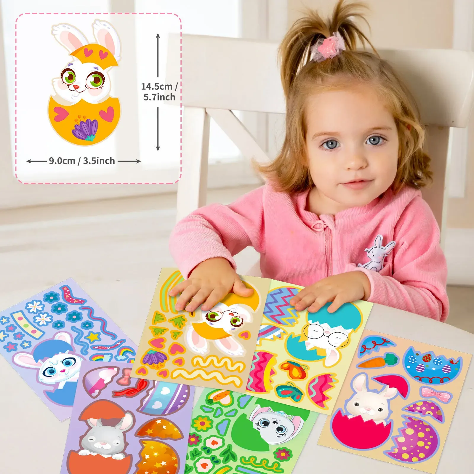 Easter Party Favors: 6 Sheets DIY Easter Egg Bunny Face Stickers, Kids ...