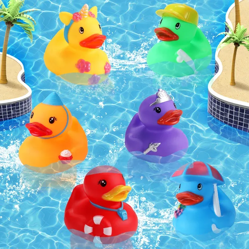 Colorful Rubber Ducks Bath Toys with Squeeze Sound Soft Rubber Float ...