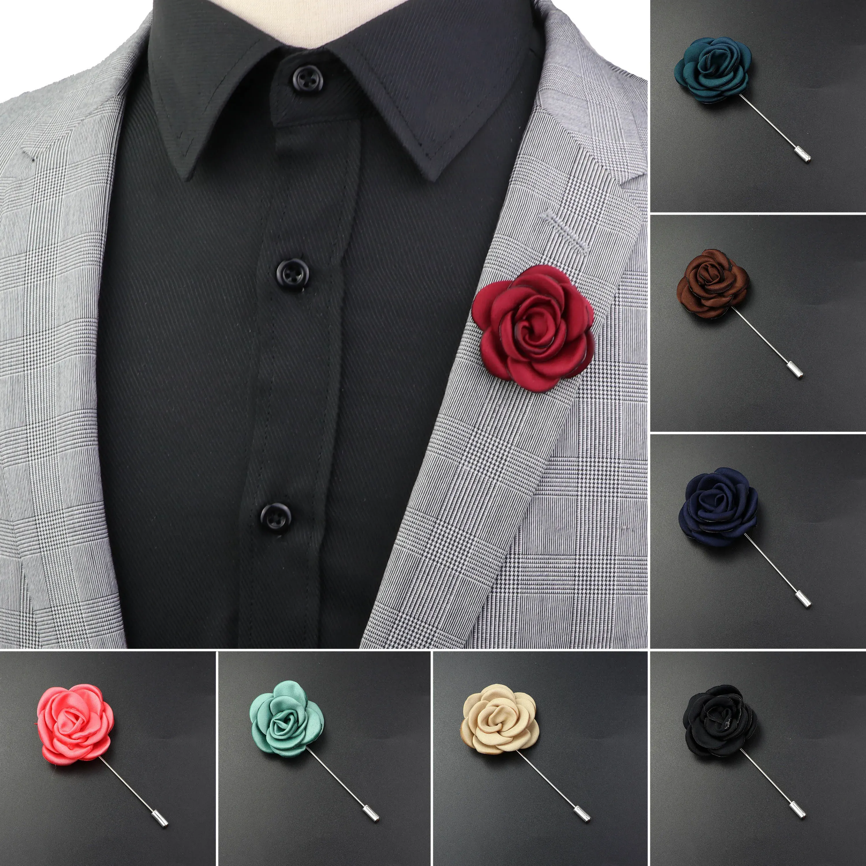 Men's Handmade Fabric Flower Brooch Pin Floral Lapel Pin Corsage Collar ...