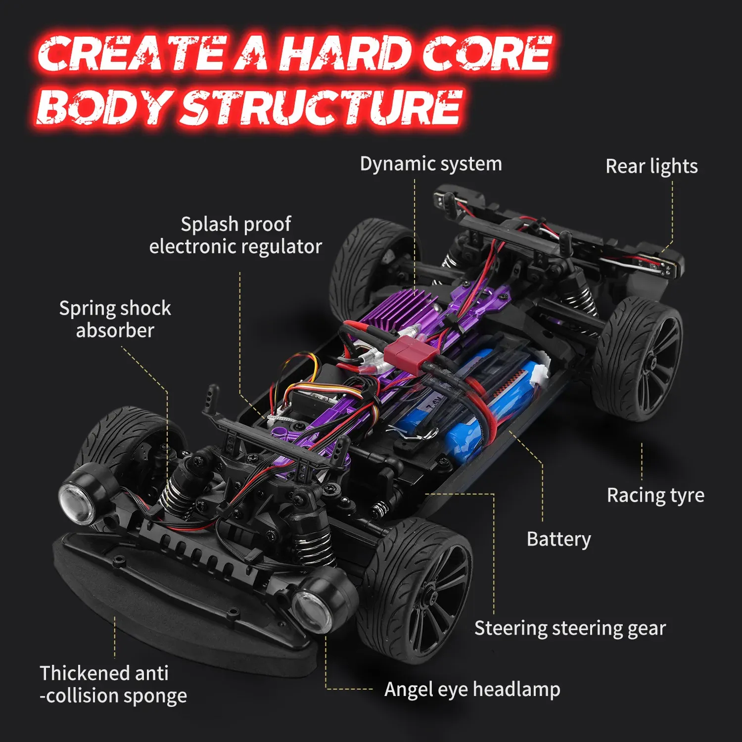 High-Speed 1/16 Muscle Drift sports cars with LED Light and 2.4G Remote ...