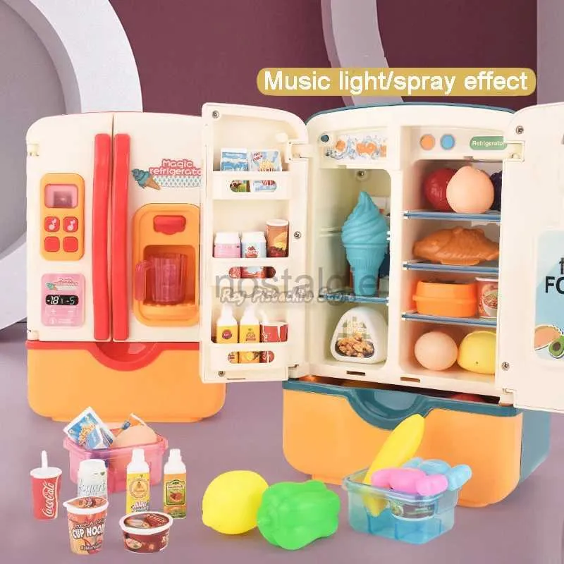 Kids Kitchen Playset Fridge with Play Food & Ice Dispenser - Realistic ...