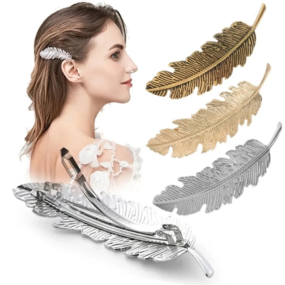 Alloy Vintage Feather Leaf Shape Metal Hair Clip Barrette for Women ...