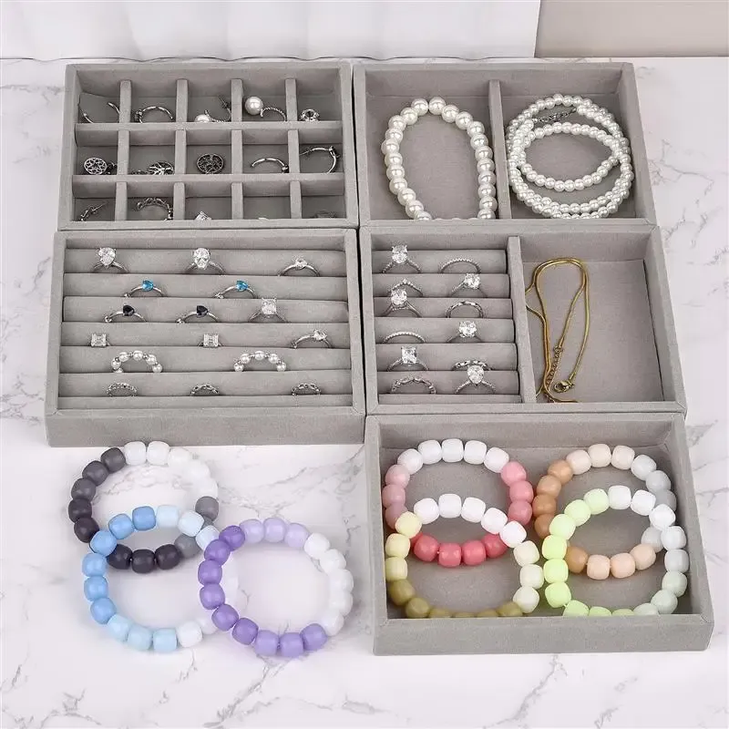 Velvet Jewelry Box Organizer Tray Stackable Portable Jewelry Holder for ...