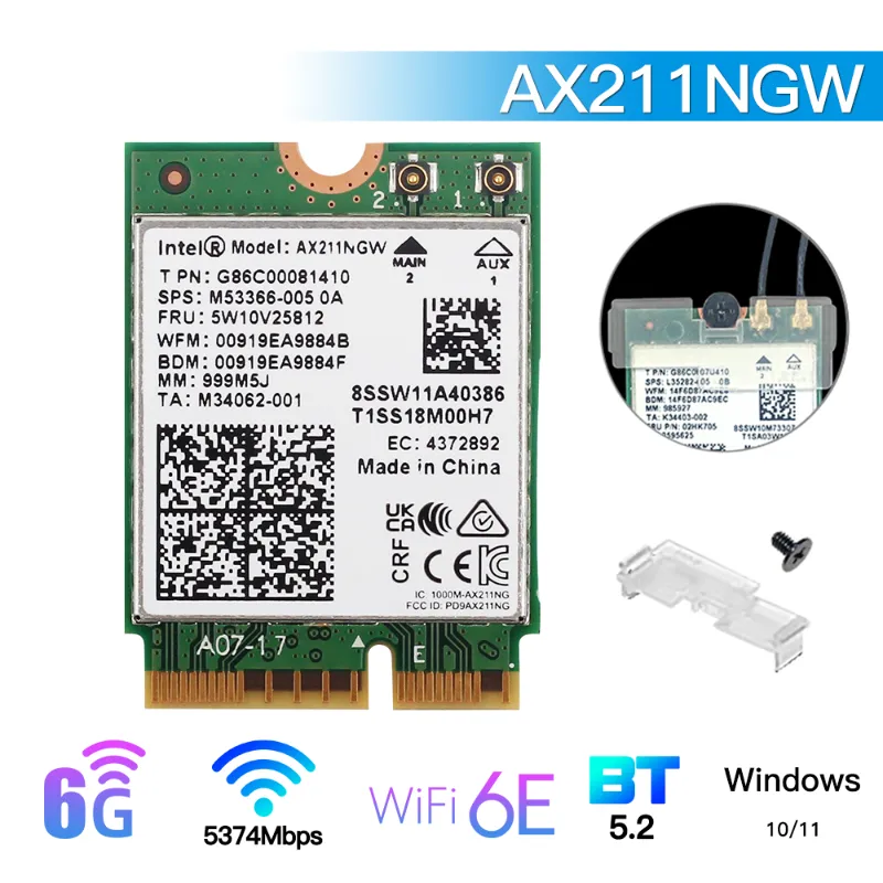 DHgate.com:Intel WiFi 6E AX211 Card, Bluetooth 5.2, 2.4G/5Ghz, M.2 KeyE ...