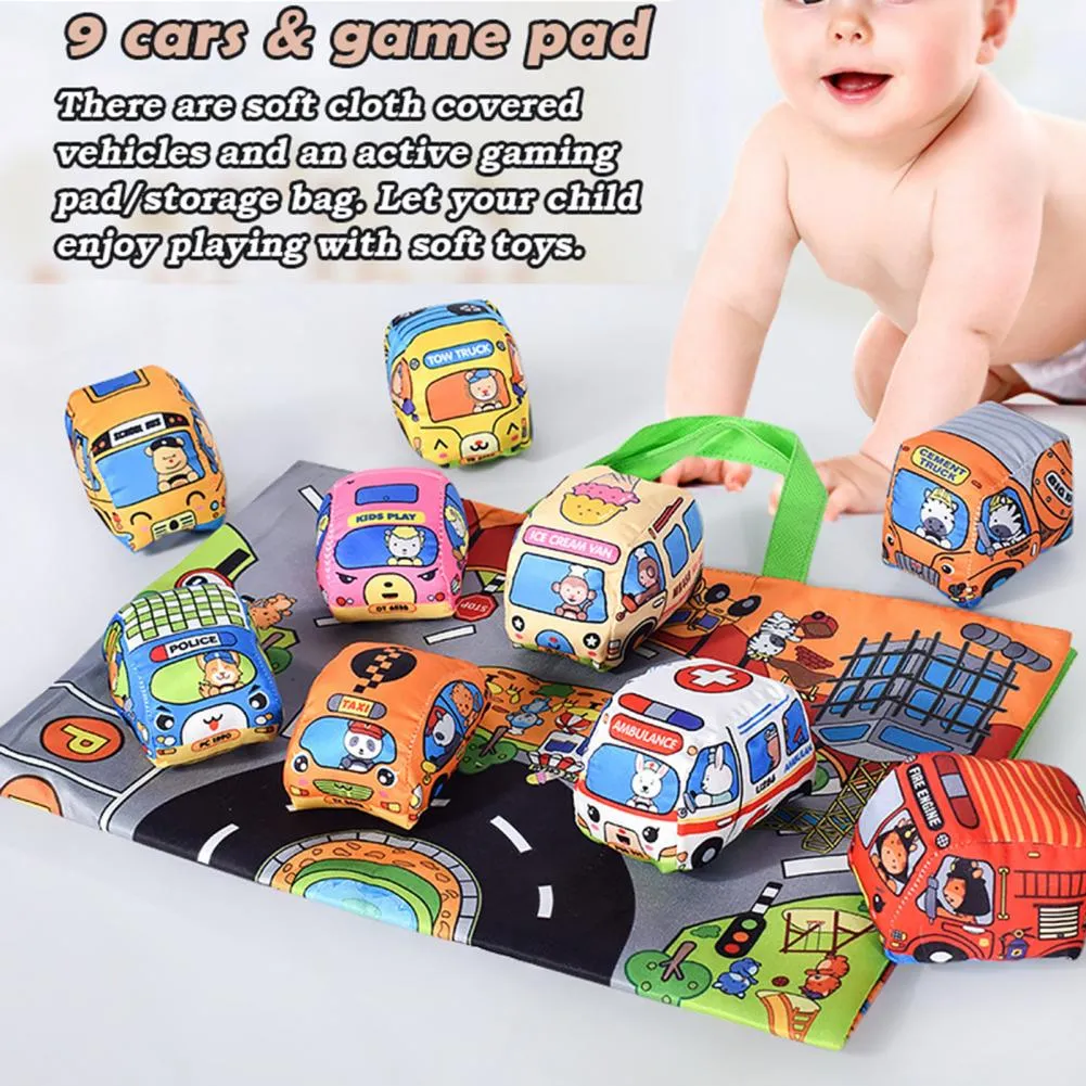 Soft Plush Toddler Car Toys Playset, Educational Baby Vehicles Playmat ...