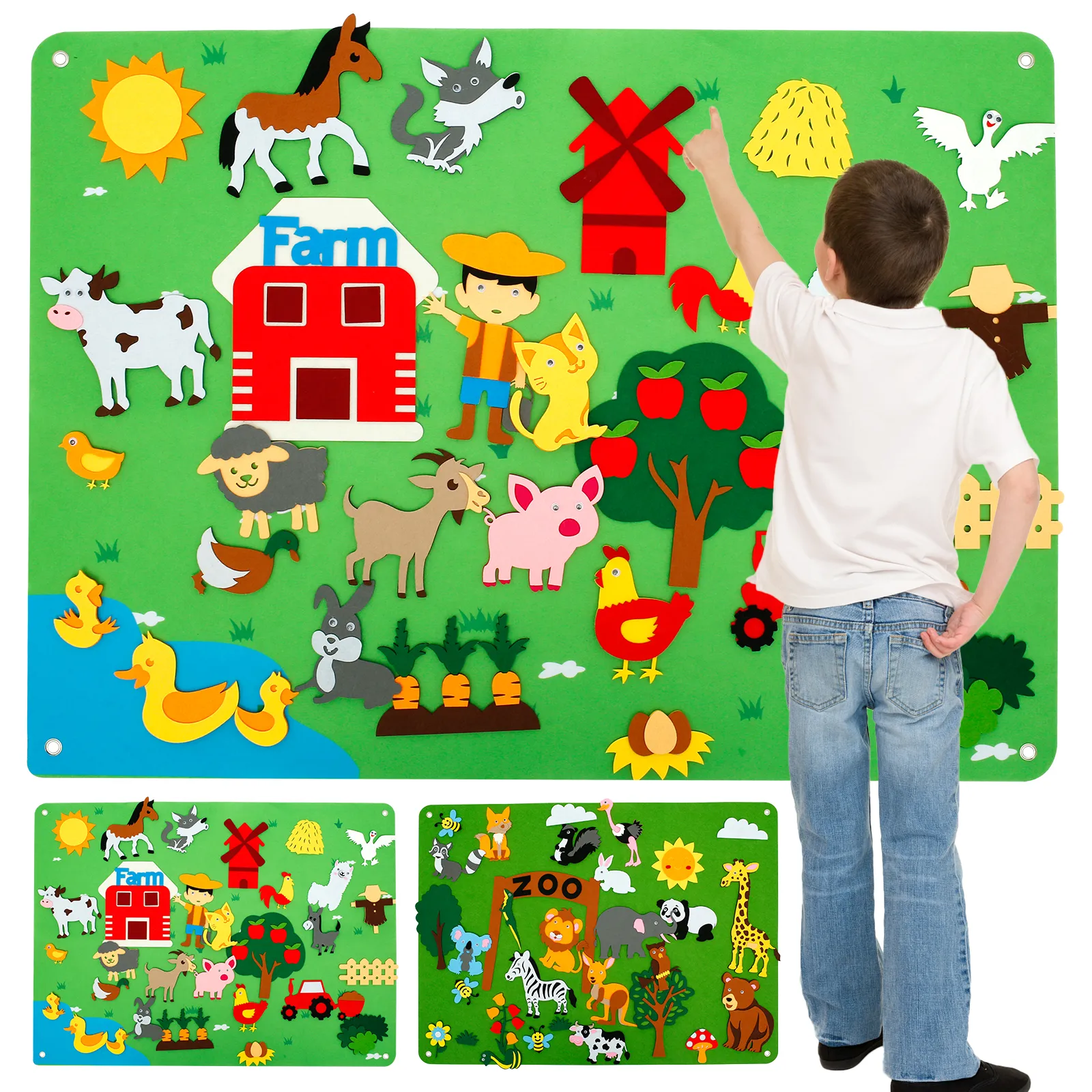 Interactive Farm Animals Felt Story Board Set For Kids Wall Mounted ...